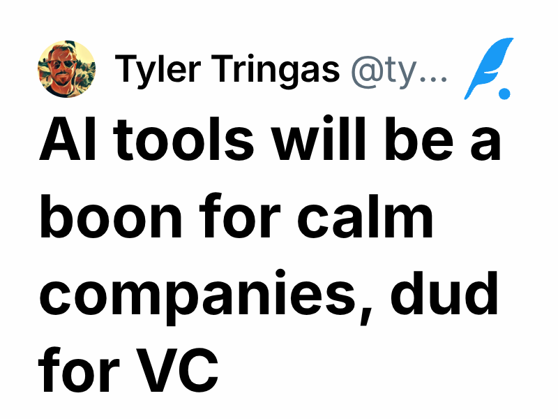 AI tools will be a boon for calm companies, dud for VC | Tyler Tringas
